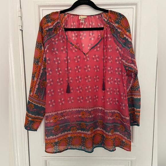 NATURAL LIFE | Tops | Natural Life Colorful Sheer Tunic Blouse Boho ...